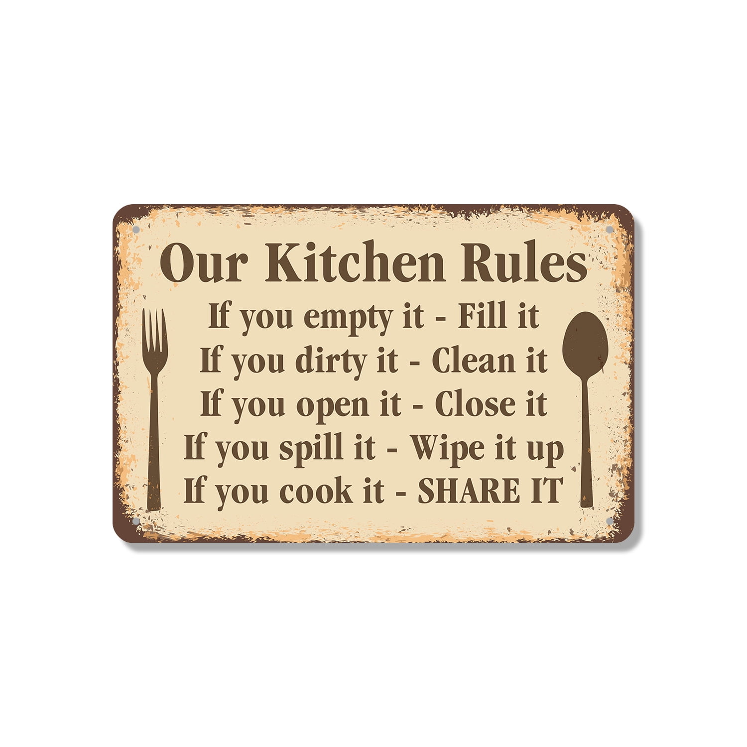 Our Kitchen Rules 18 Inch x 24 Inch Metal Sign Novelty Aluminum Durable Weatherproof UV ...