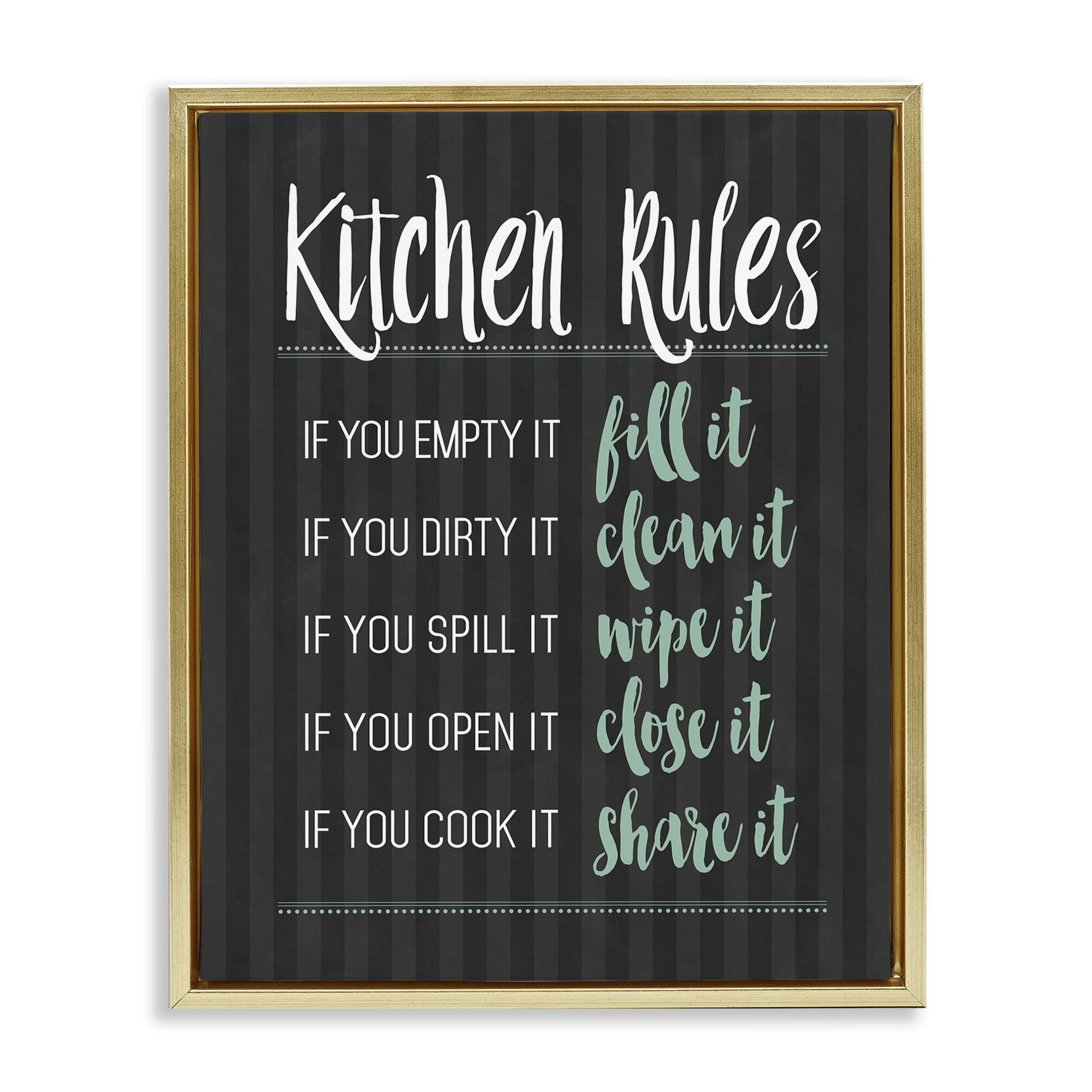 Kitchen Rules Black & Green Gold Framed Floater Canvas Wall Art, design ...