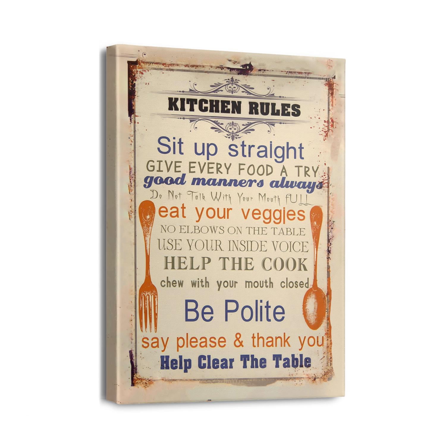 Kitchen Rules Decor Sign - Rustic Wood Hanging Wall Art - Black Kitchen ...