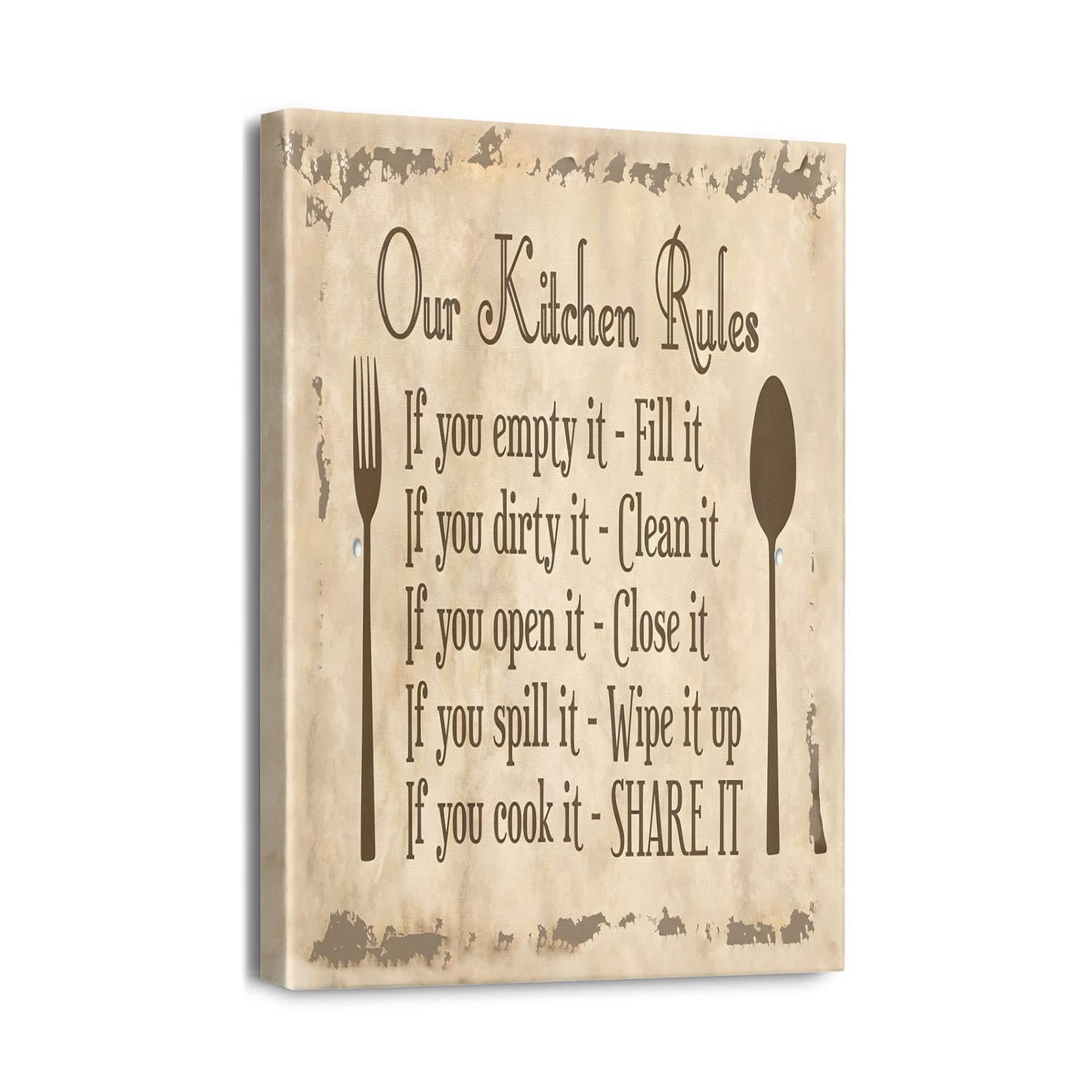 Kitchen Rules Hanging Decor - Rustic Wood Wall Art Sign - Black Kitchen ...