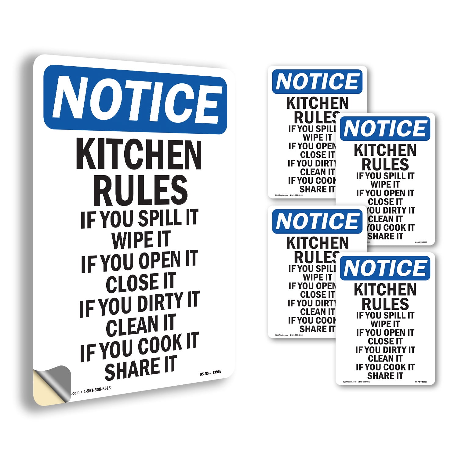 Kitchen Rules If You Spill It OSHA Notice Vinyl Decal Label 5 Inch x 3. ...