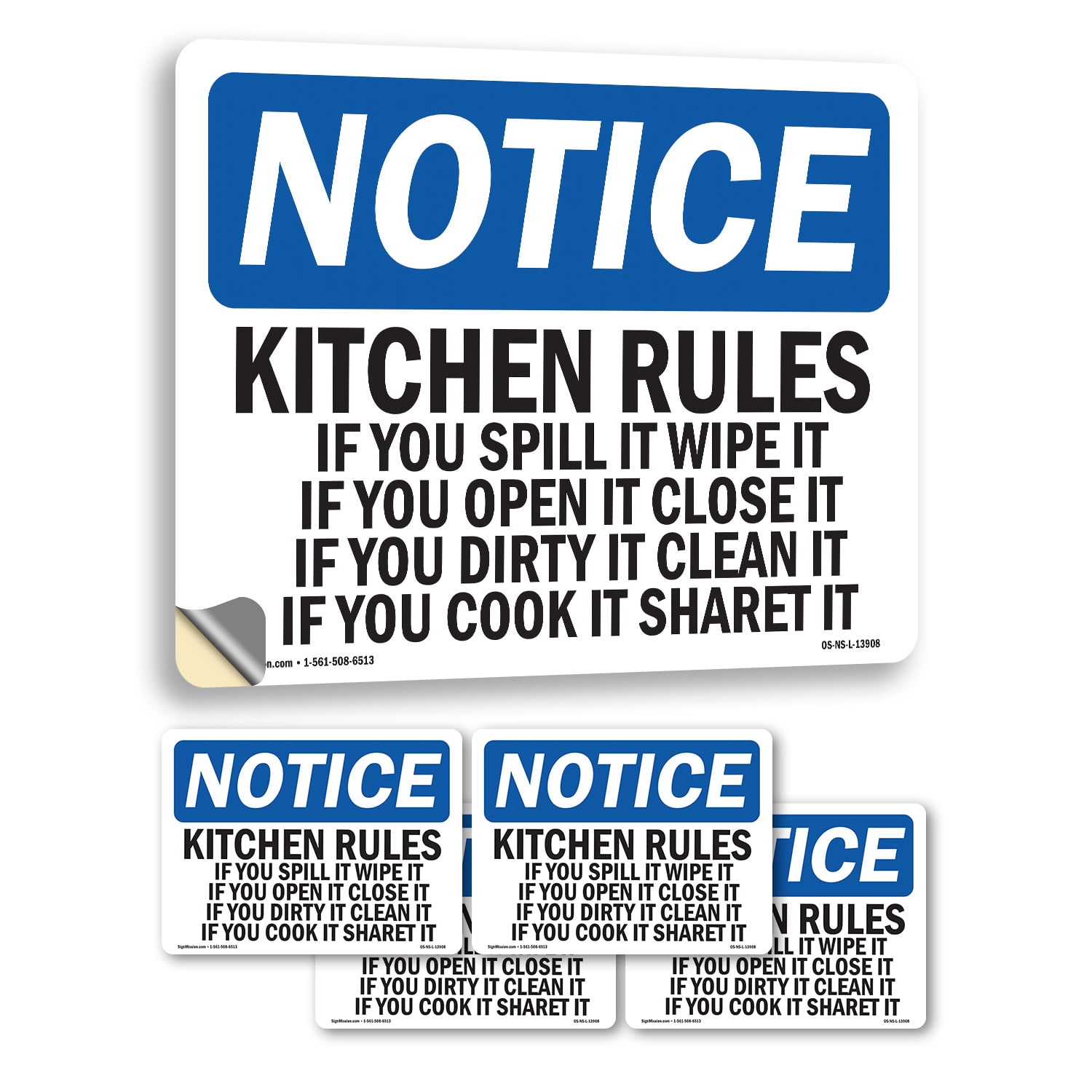 Kitchen Rules If You Spill It Wipe It If OSHA Notice Vinyl Decal Label ...