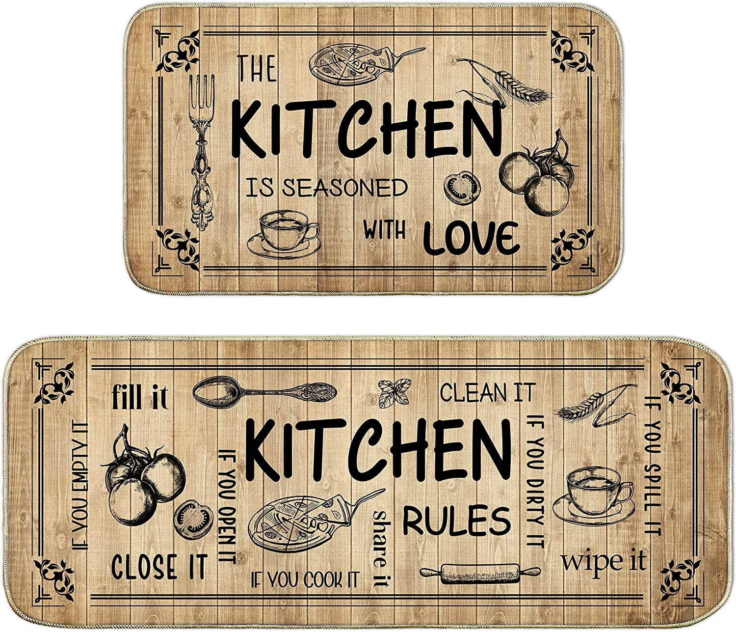 Kitchen Rules Kitchen Mat Set of 2, Kitchen Mats for Floor, Farmhouse ...