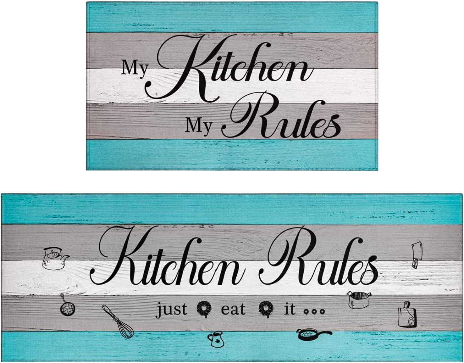 Kitchen Rules Kitchen Rugs and Mats Set 2 Pieces - 17x47+17x30 - Non ...