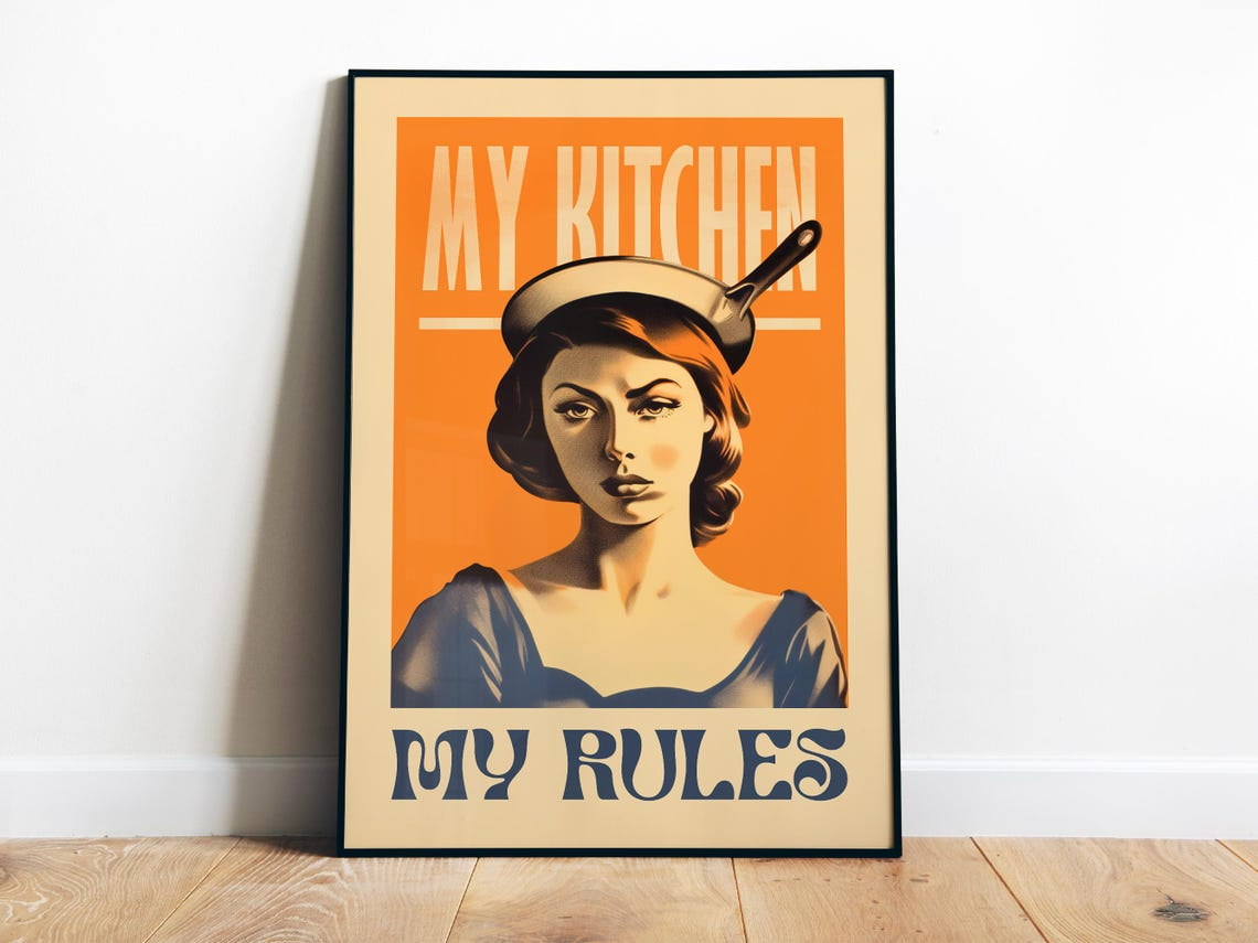 My Kitchen My Rules Poster Kitchen Wall Art Retro Housewife Art Print ...