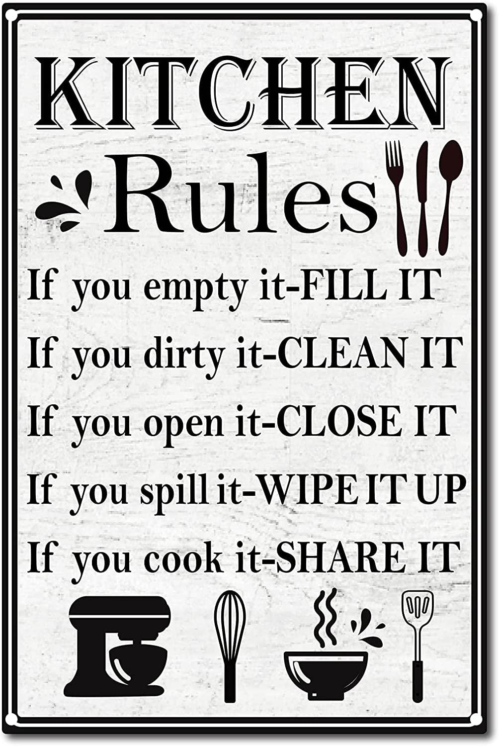Kitchen Rules Tin Sign Vintage Funny Metal Wall Decor Decoration Art ...