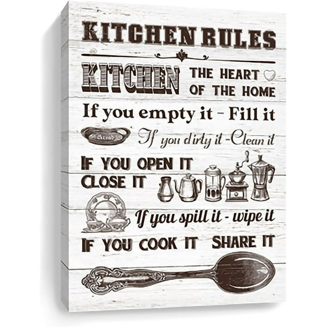 Kitchen Rules Wall Decor Farmhouse Kitchen Wall Art Vintage Picture ...