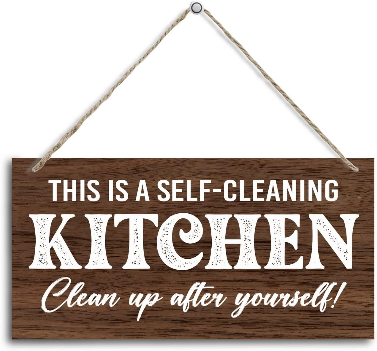 Kitchen Rules Wood Decor Sign, This is a Self-Cleaning Kitchen, Hanging ...