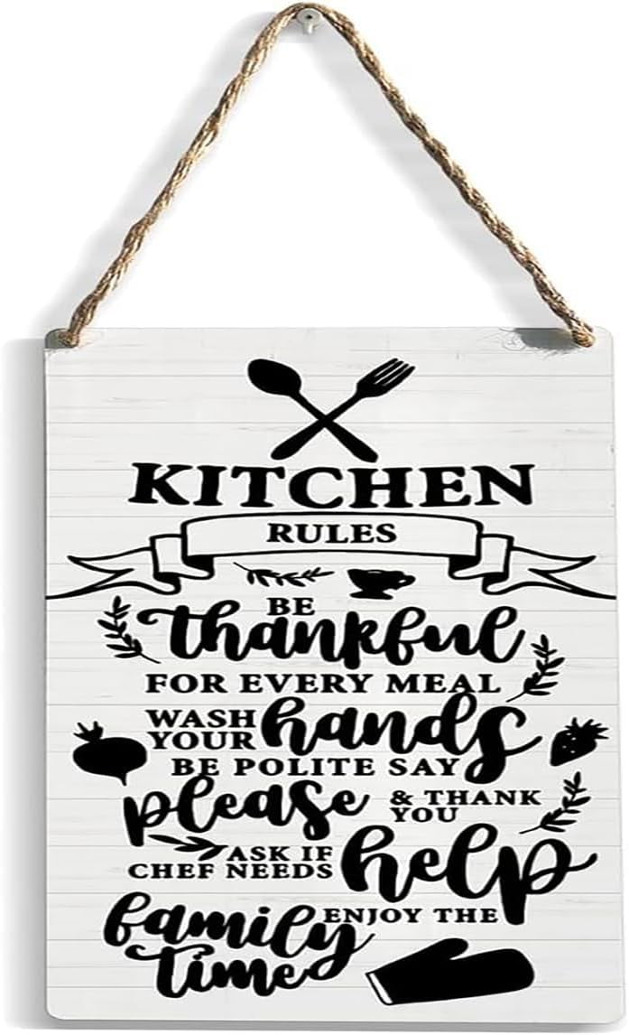 Kitchen Rules Wood Sign Farmhouse Kitchen Décor Kitchen Wall Decor ...