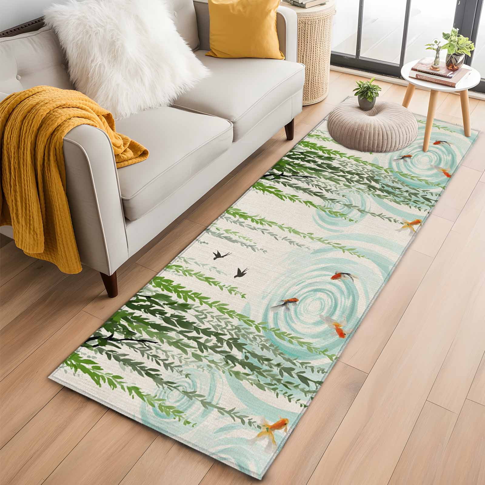 Kitchen Runner 2 x 6 Ft, Spring Green Leaves Non-Slip Residential ...