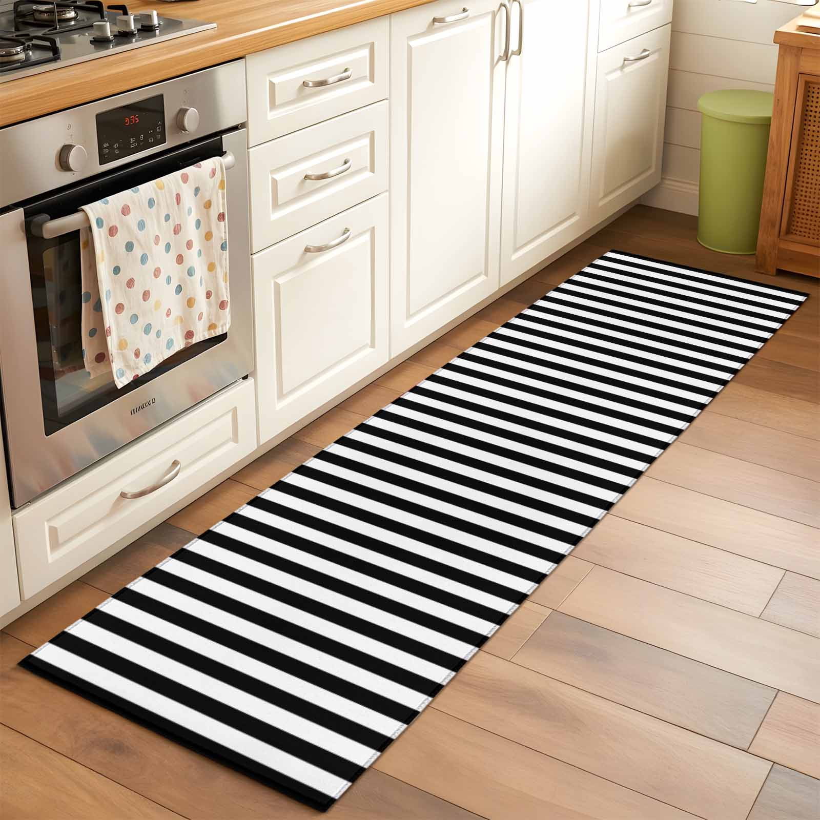 Kitchen Runner Rug Black White Vertical Stripes Runner Rugs for Bedroom ...