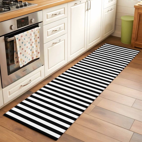 Kitchen Runner Rug Black White Vertical Stripes Runner Rugs for Bedroom ...