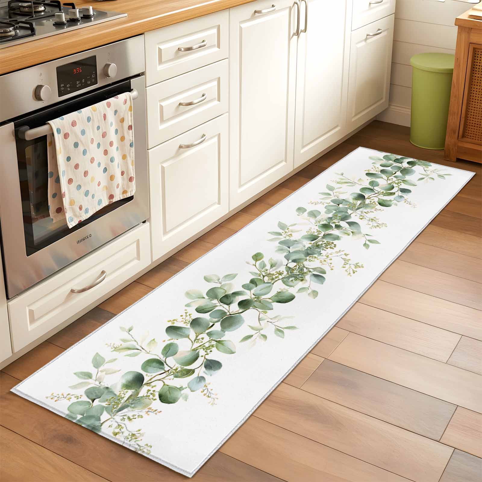 Kitchen Runner Rug Watercolor Farm Eucalyptus Leaves Runner Rugs for ...