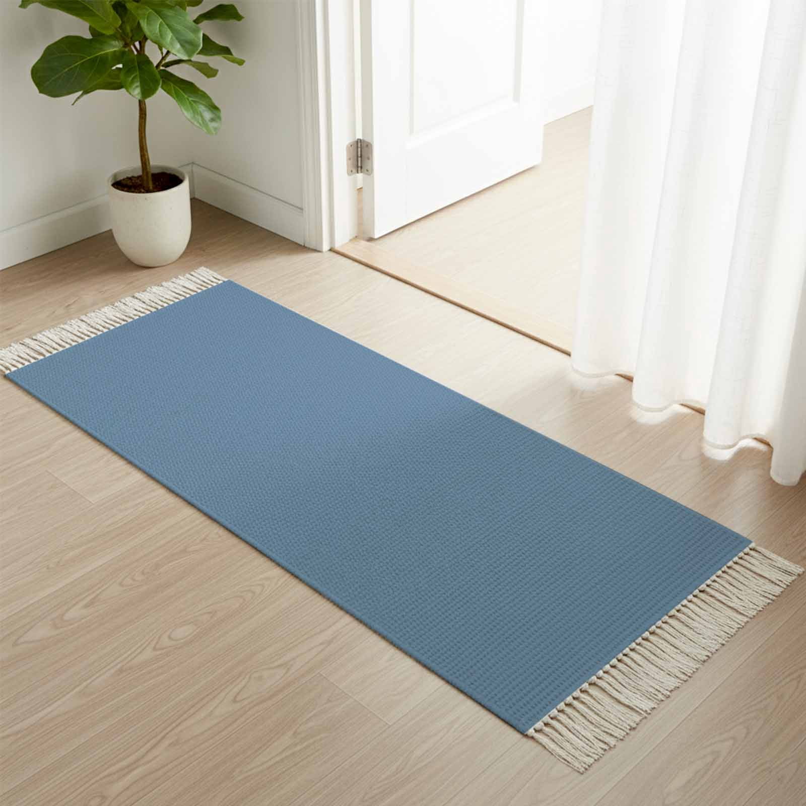 Kitchen Runner Rugs, Blonde Blue Pure Color 2'x4' Throw Rug with ...