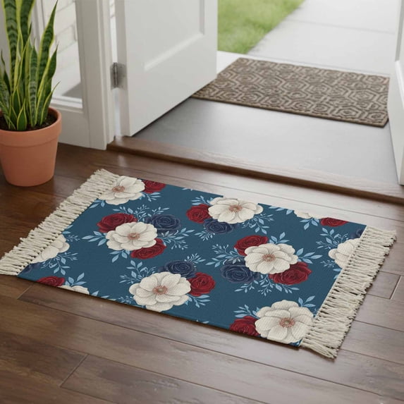 Kitchen Runner Rugs, Independence Day Floral 2'x3' Throw Rug with ...