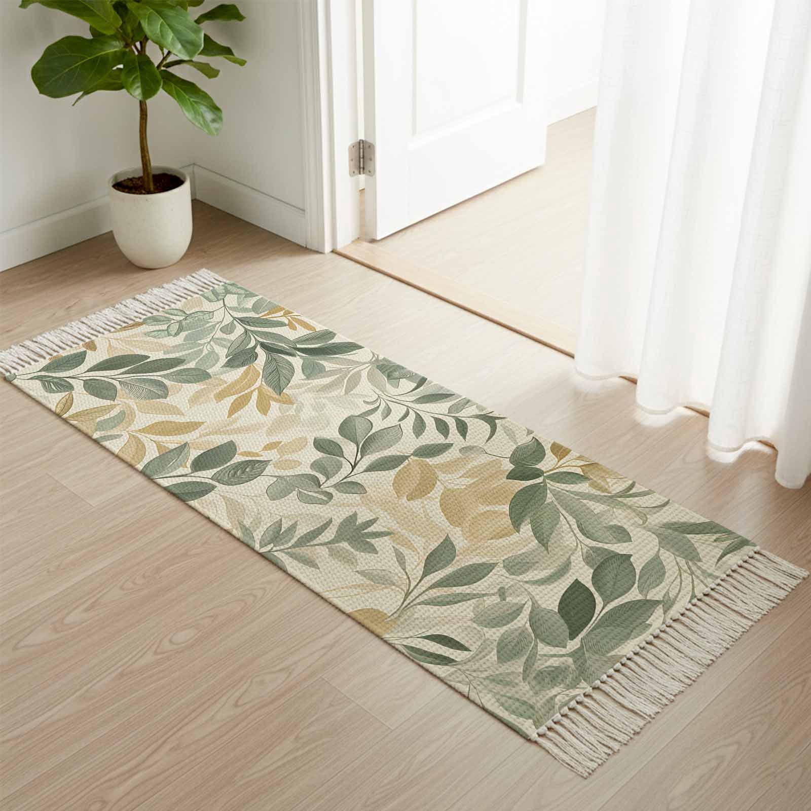 Kitchen Runner Rugs, Sage Green Leaf Spring Plant 2'x4' Throw Rug with ...