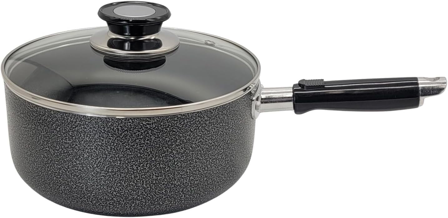 Kitchen Saucepan Pot Heavy Gauge Granite Look with Tempered Glass Lid ...