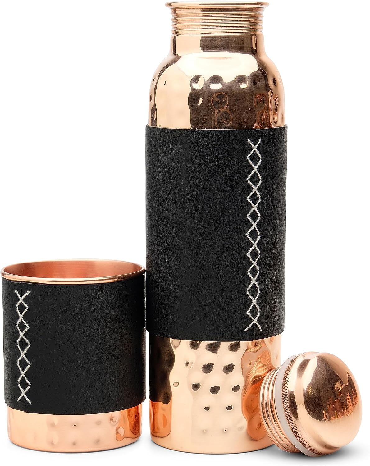 Kitchen Science 32oz Pure Copper Water Bottle w/Tumbler, Leather ...