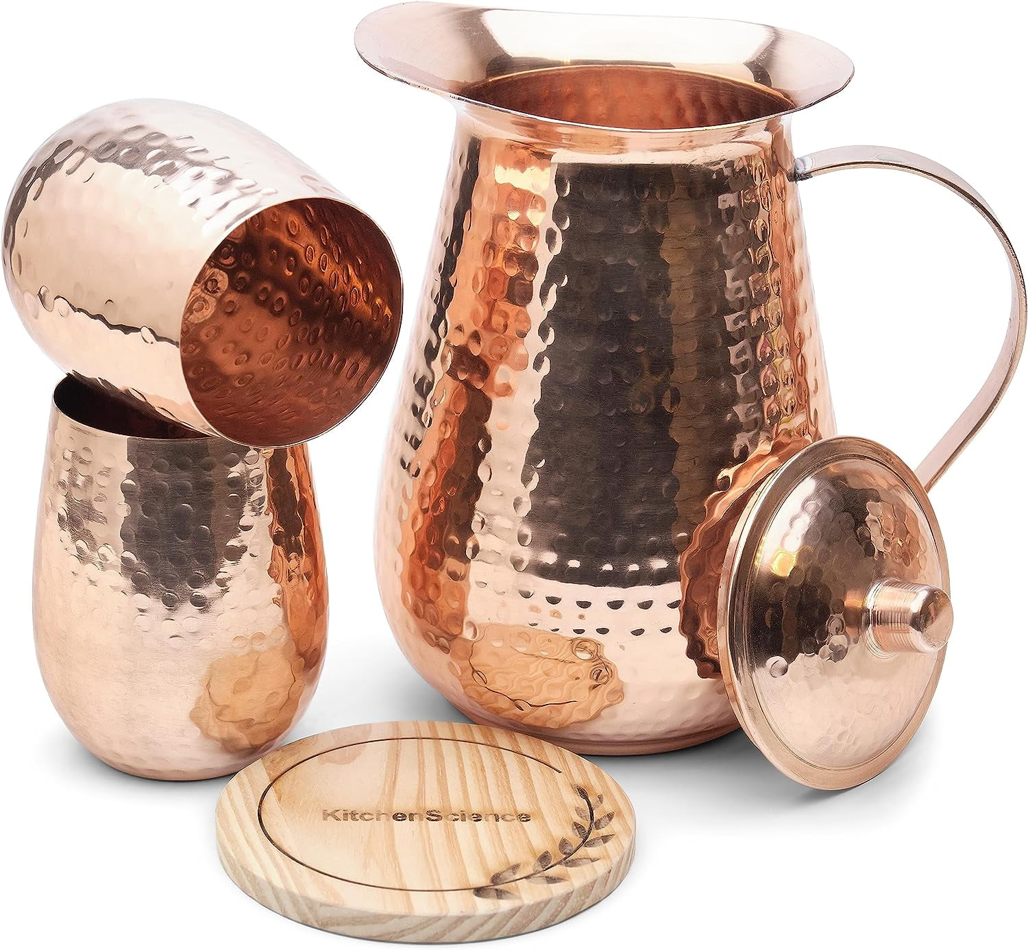 Kitchen Science Pure Copper Pitcher w/ 2 Copper Tumblers | Copper Water ...