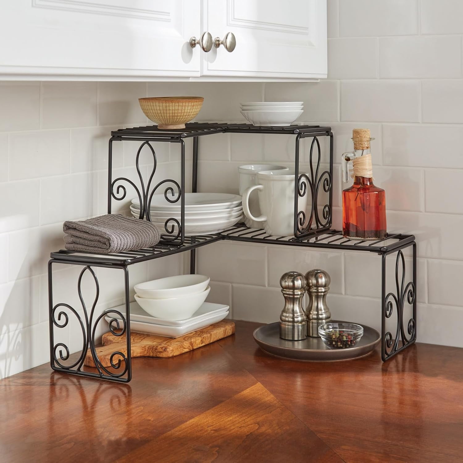 Kitchen Scroll 2-Tier Corner Shelf Organizer - Black - Walmart.com