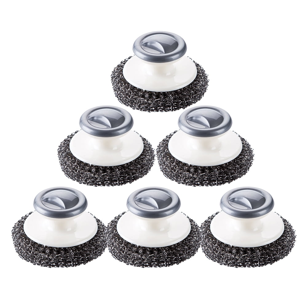 6 Pcs Stainless Steel Dish Scrubbers with Plastic Handle - Heavy Duty ...
