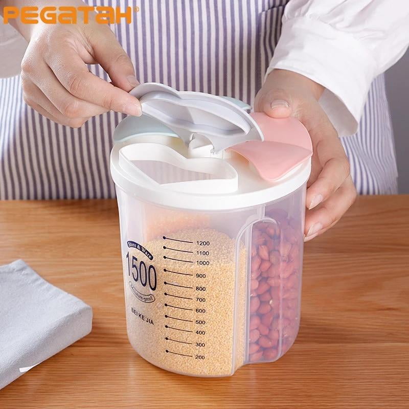 Kitchen Sealed Storage Box Cereal Dispenser Food Storage Tank Rotating ...