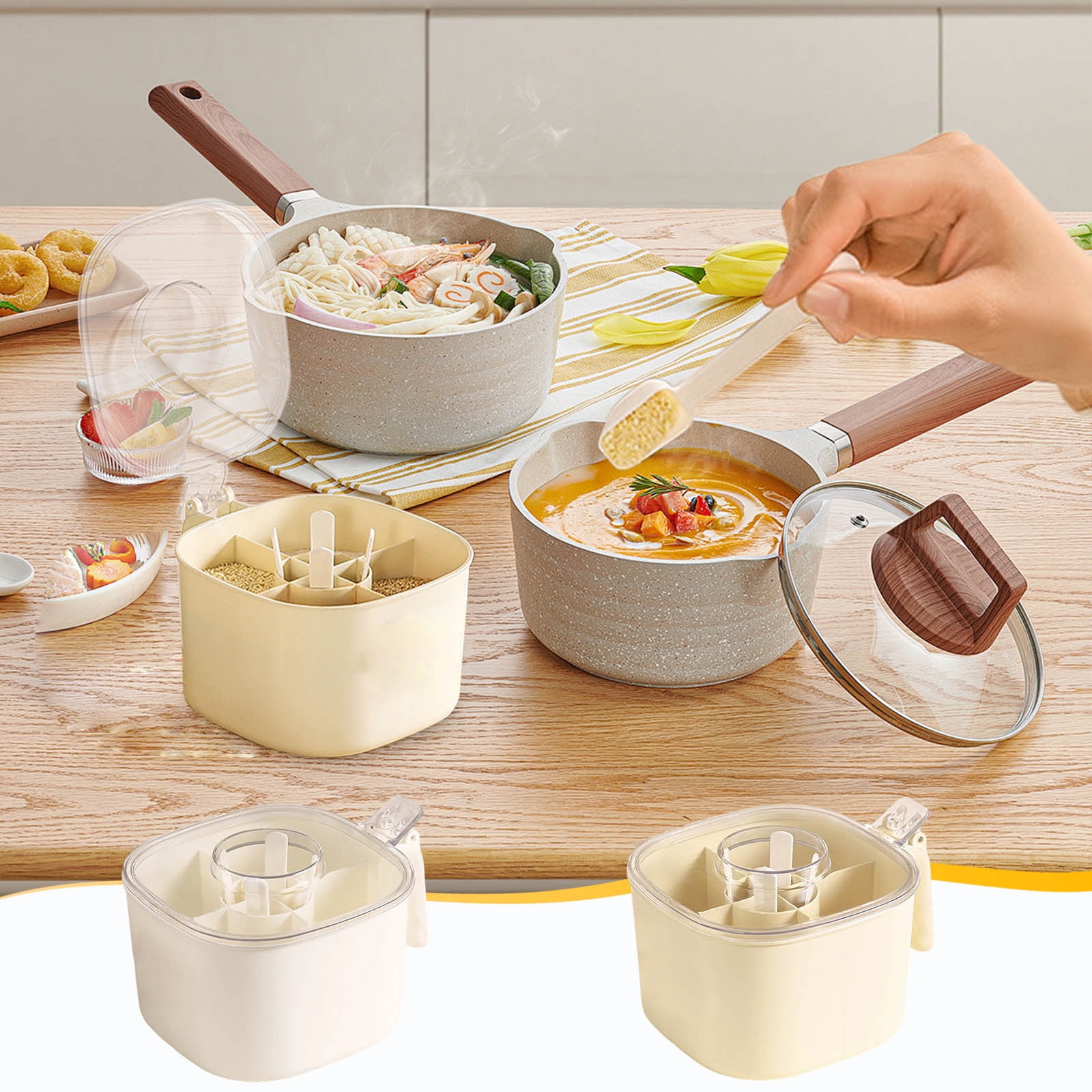 Kitchen Seasoning Organizer Box | 4-Compartment Plastic Spice Container ...