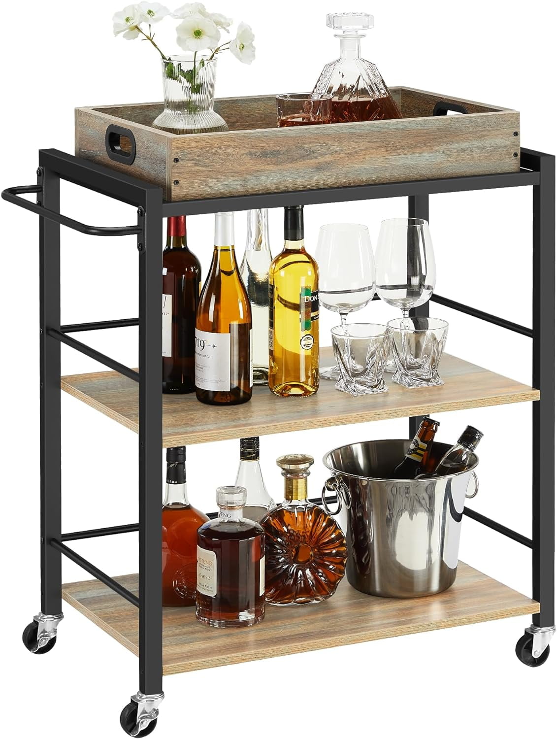 Kitchen Serving Cart with Removable Tray, 3-Tier Kitchen Utility Cart ...