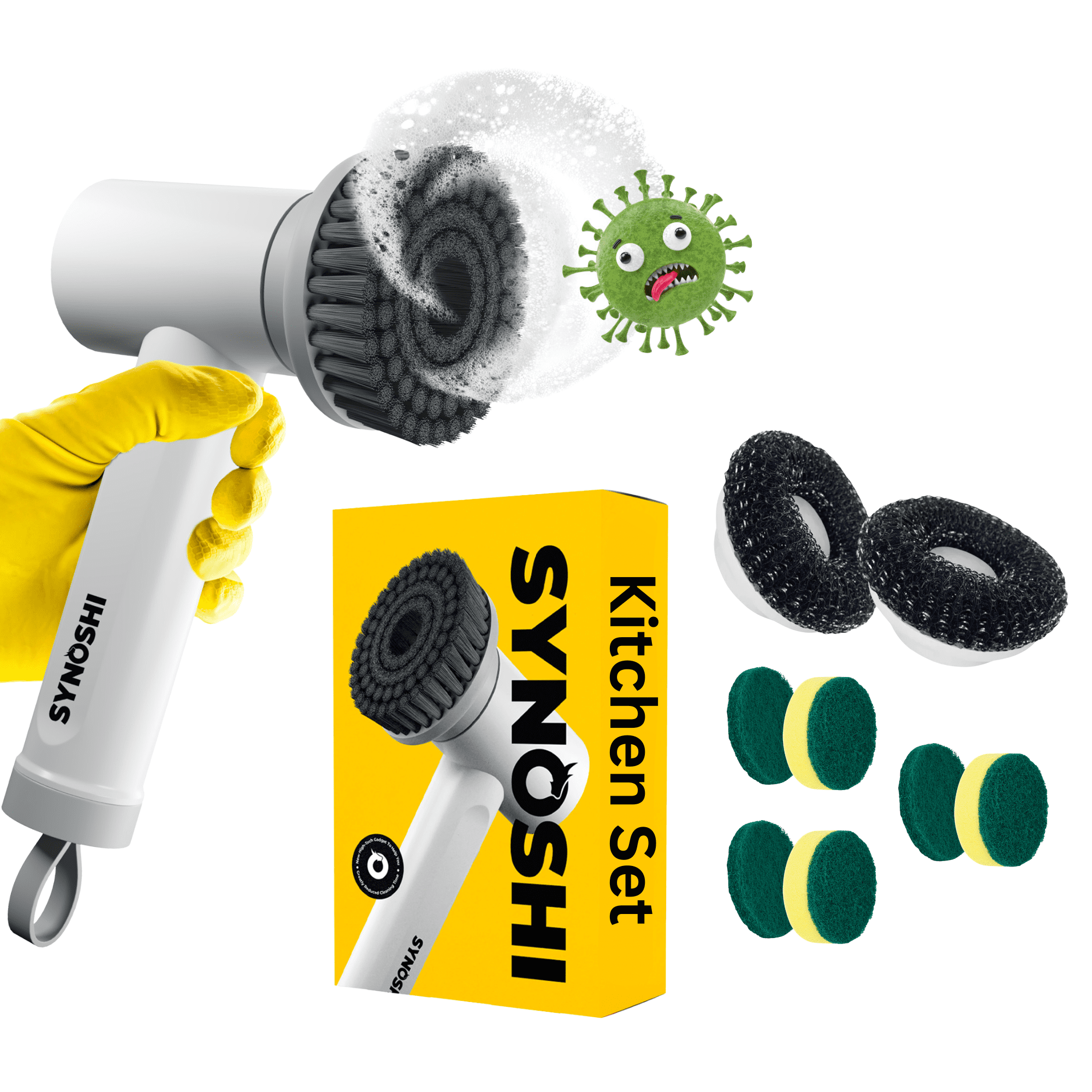 Kitchen Set | Synoshi® | Electric Spin Scrubber with Additional Steel ...