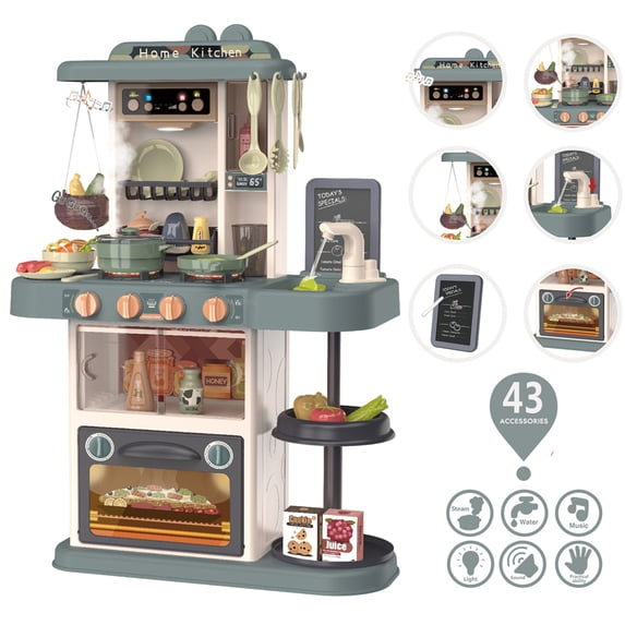 Kitchen Set for Kids 43 Pcs New Model Pretend Play Cook W Light Steam ...