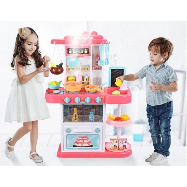 Kitchen Playset for Kids Pink – 43-Piece Pretend Cooking Set with Light, Sound & Water Features ...