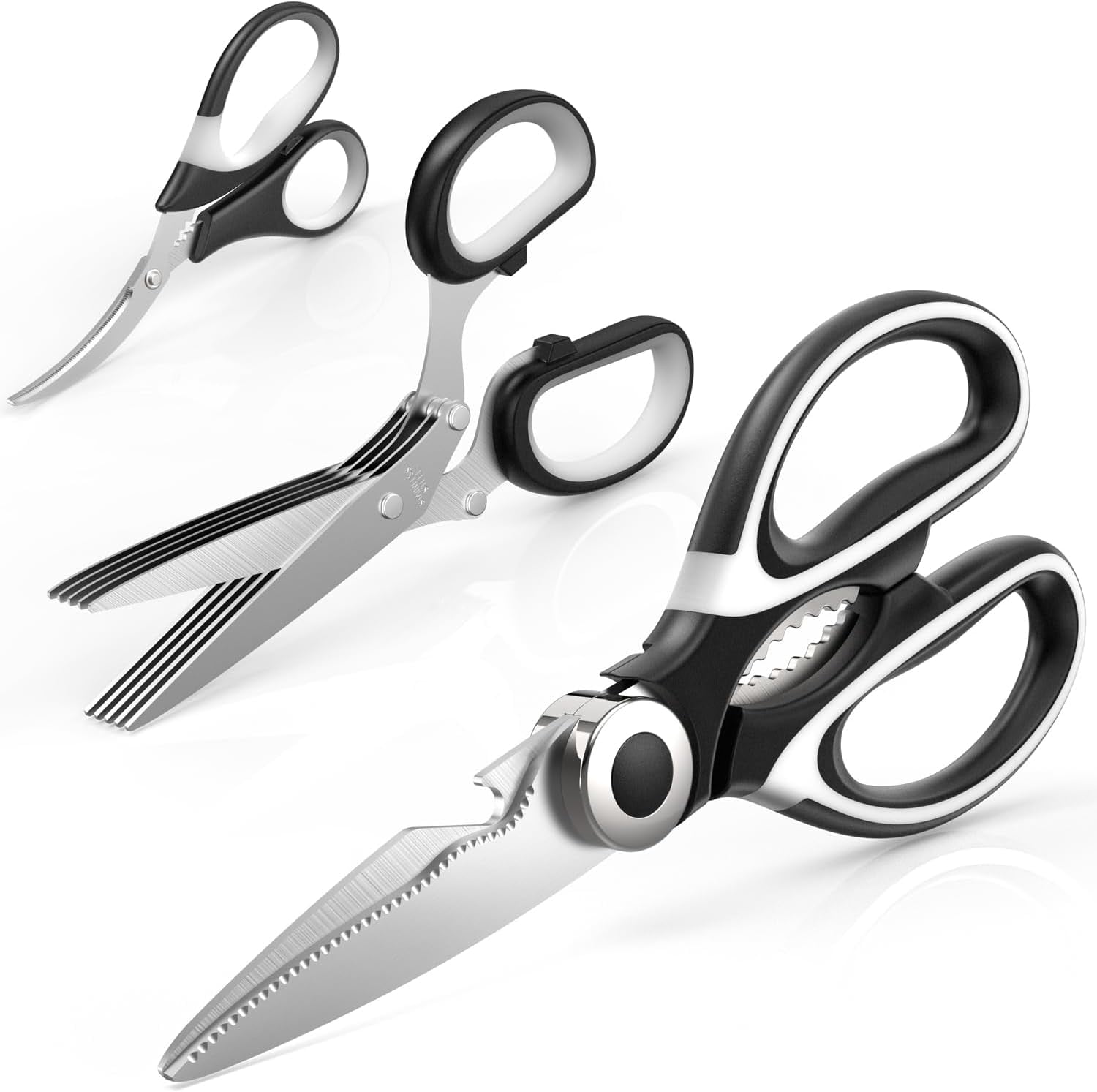 Kitchen Shears 3 Pack - Heavy Duty Scissors Set with Herb and Seafood ...
