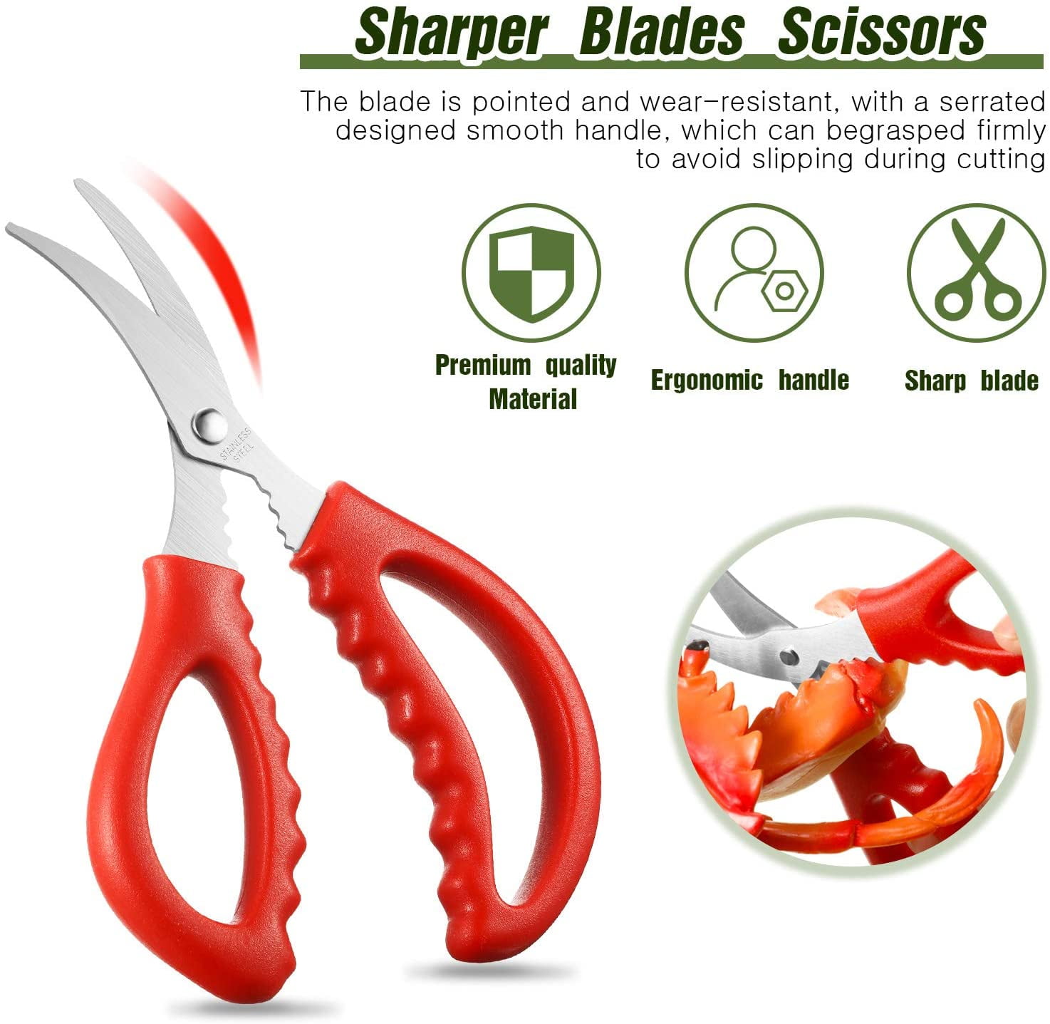 Kitchen Shears for Seafood, Multifunctional Stainless Steel Shears, Seafood Fish Crab Shrimp ...