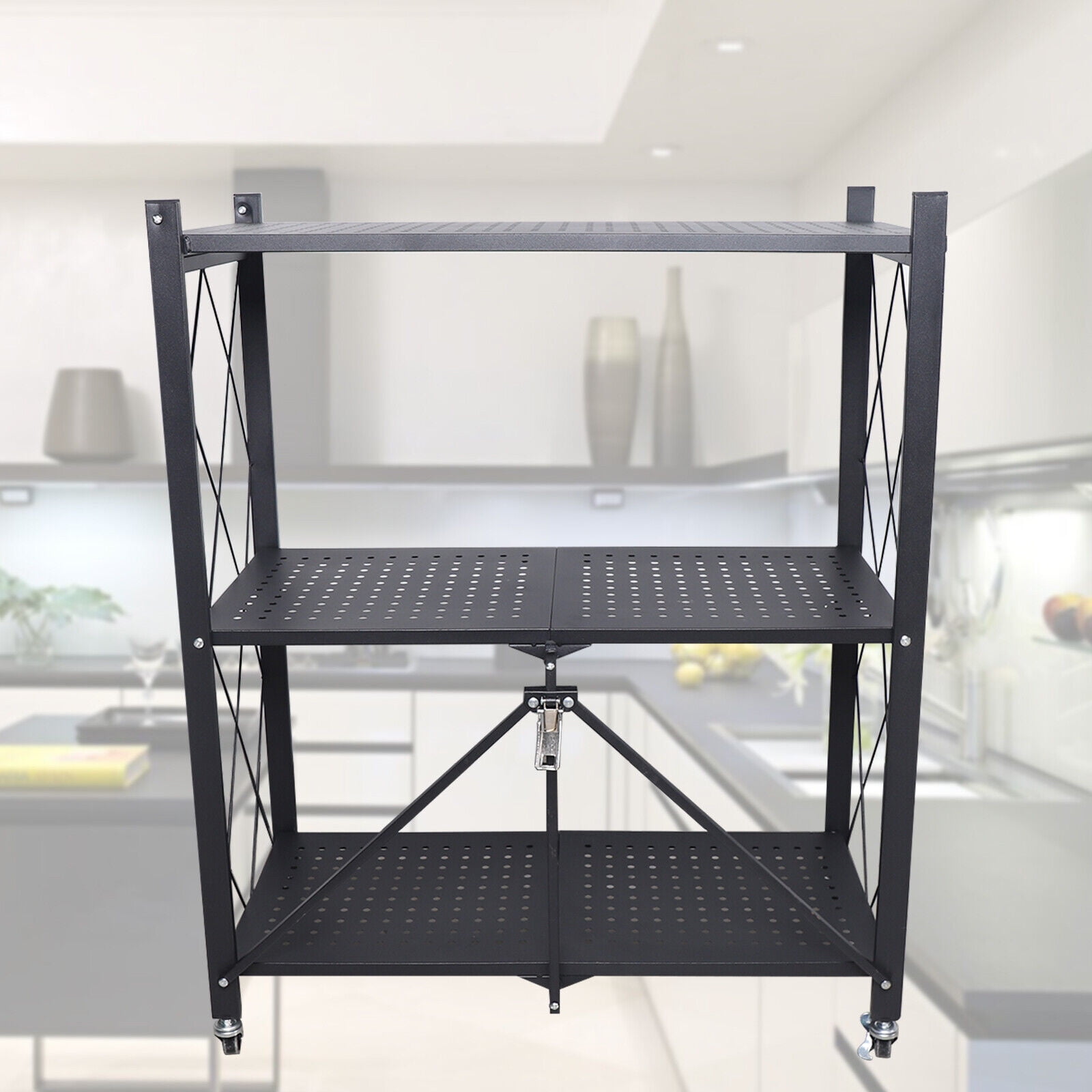 Kitchen Shelf Carbon Steel Shelf With 4 Casters Movable Storage Rack ...