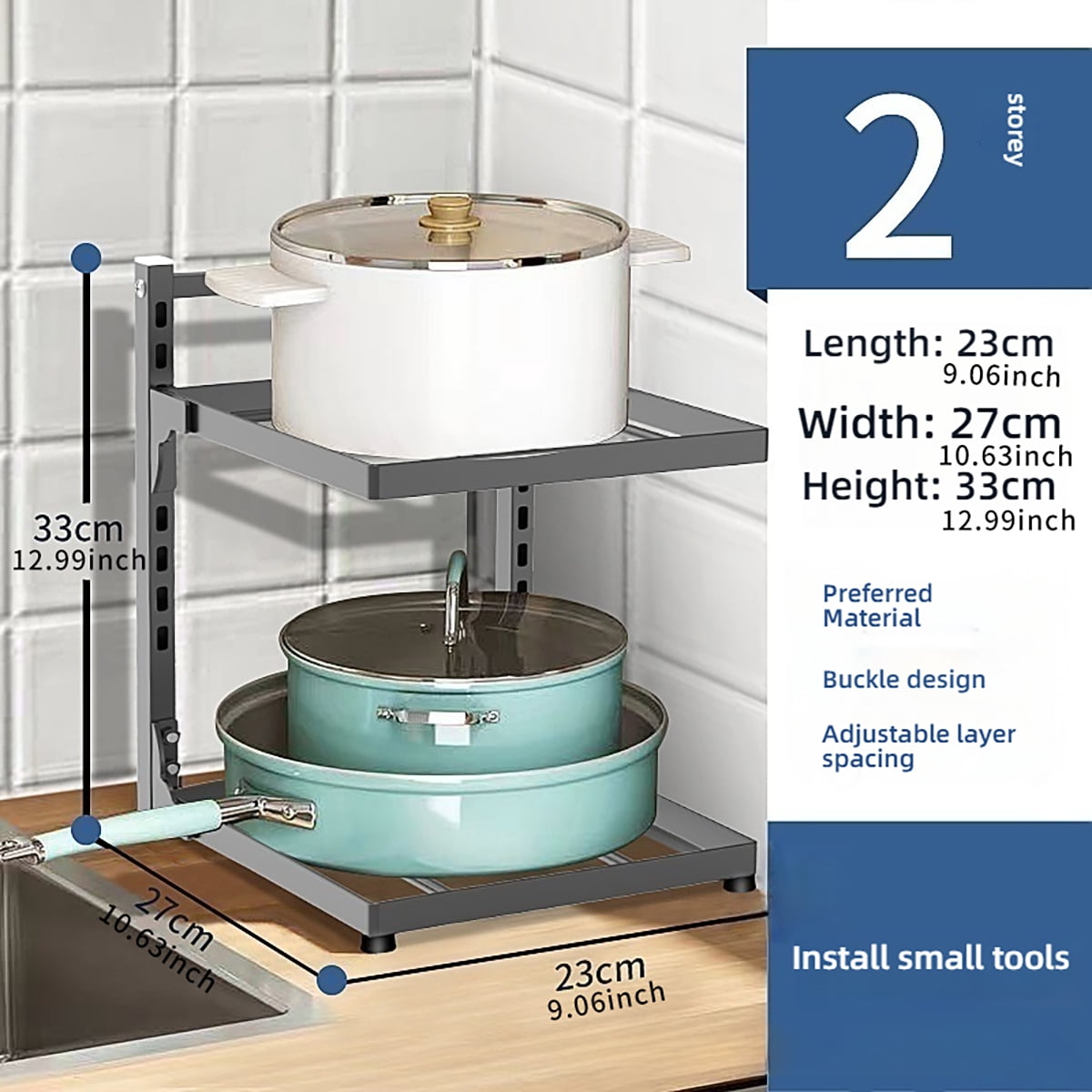 Kitchen Shelf Space-saving Kitchenware Storage Rack Adjustable Pot Rack ...