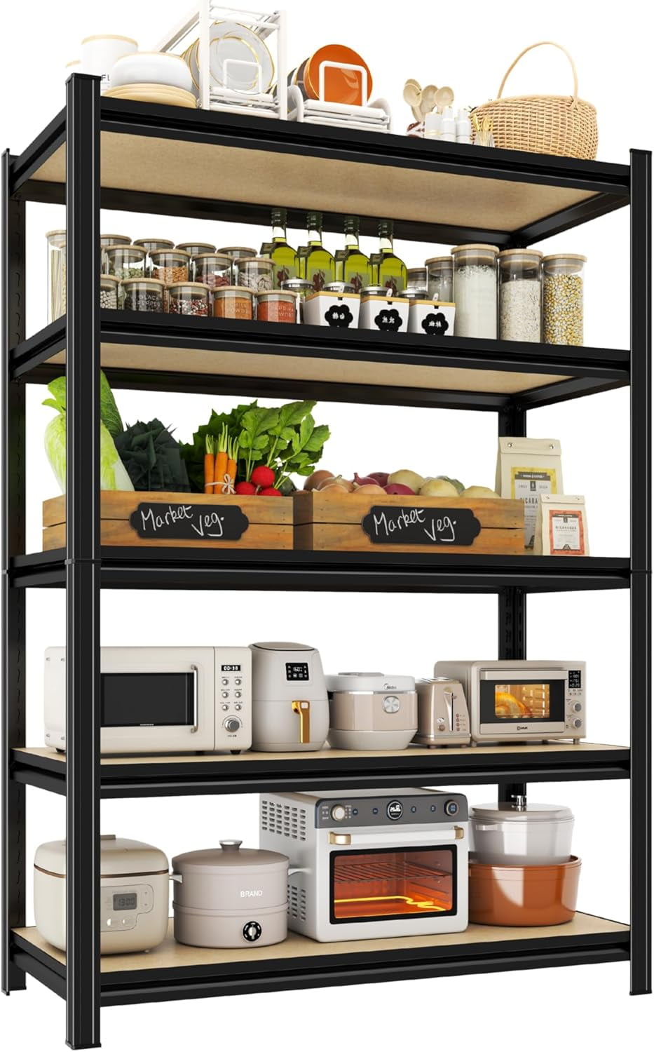 Kitchen Shelves 5 Tier Adjustable Storage Shelves Easy Assembly Pantry ...