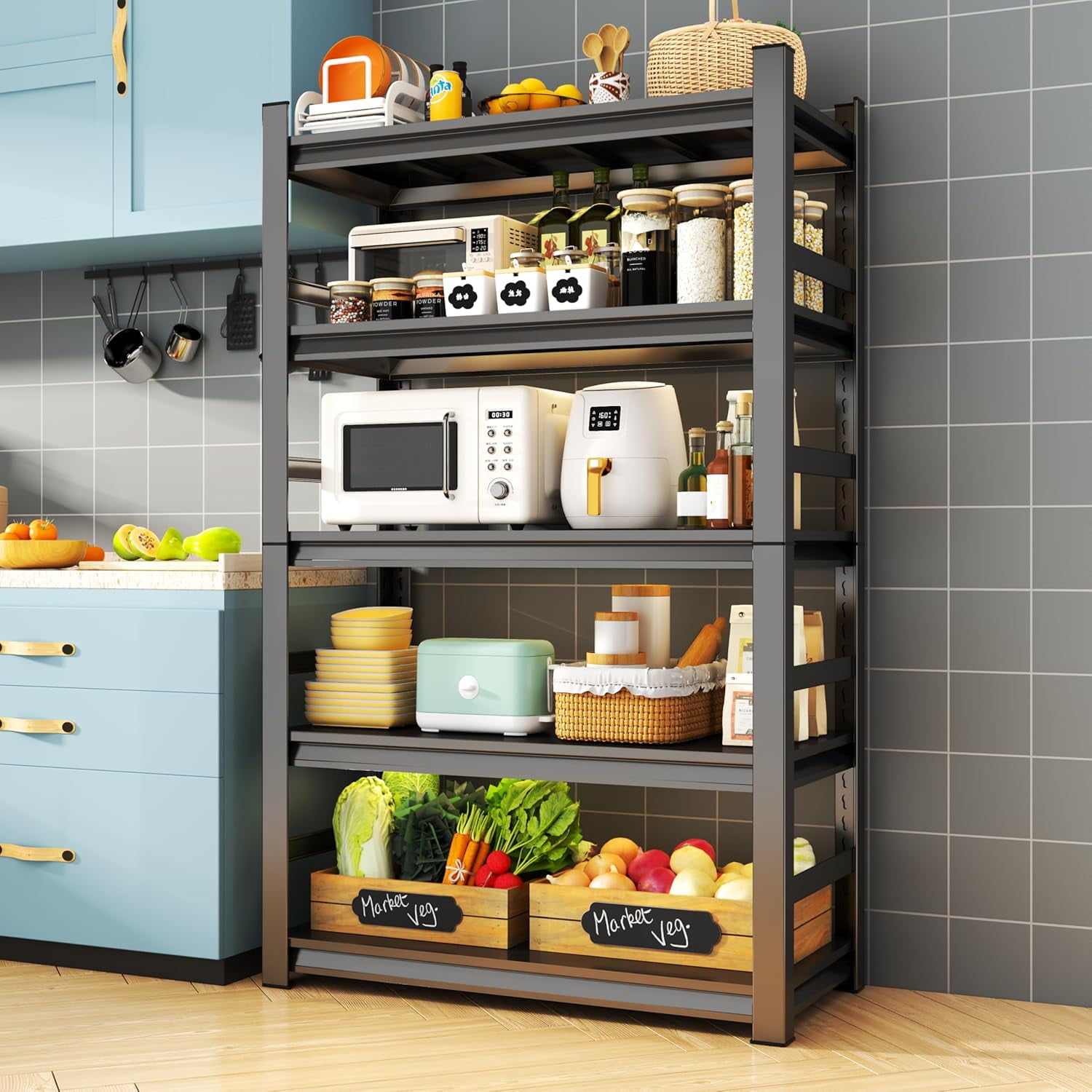 Kitchen Shelves 5 Tier Adjustable Storage Shelves Easy Assembly Pantry ...