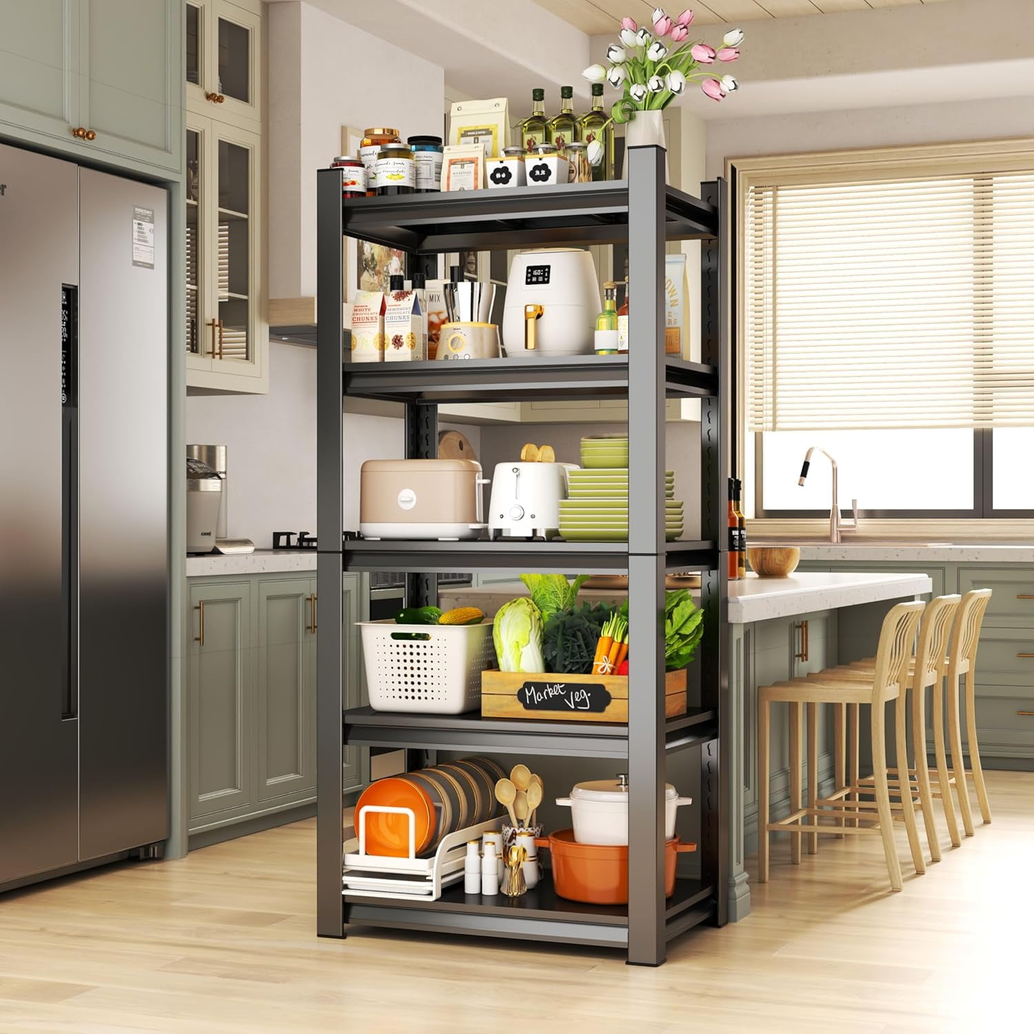 Kitchen Shelves, Adjustable 5-Tier Storage Shelves, Easy Assembly ...