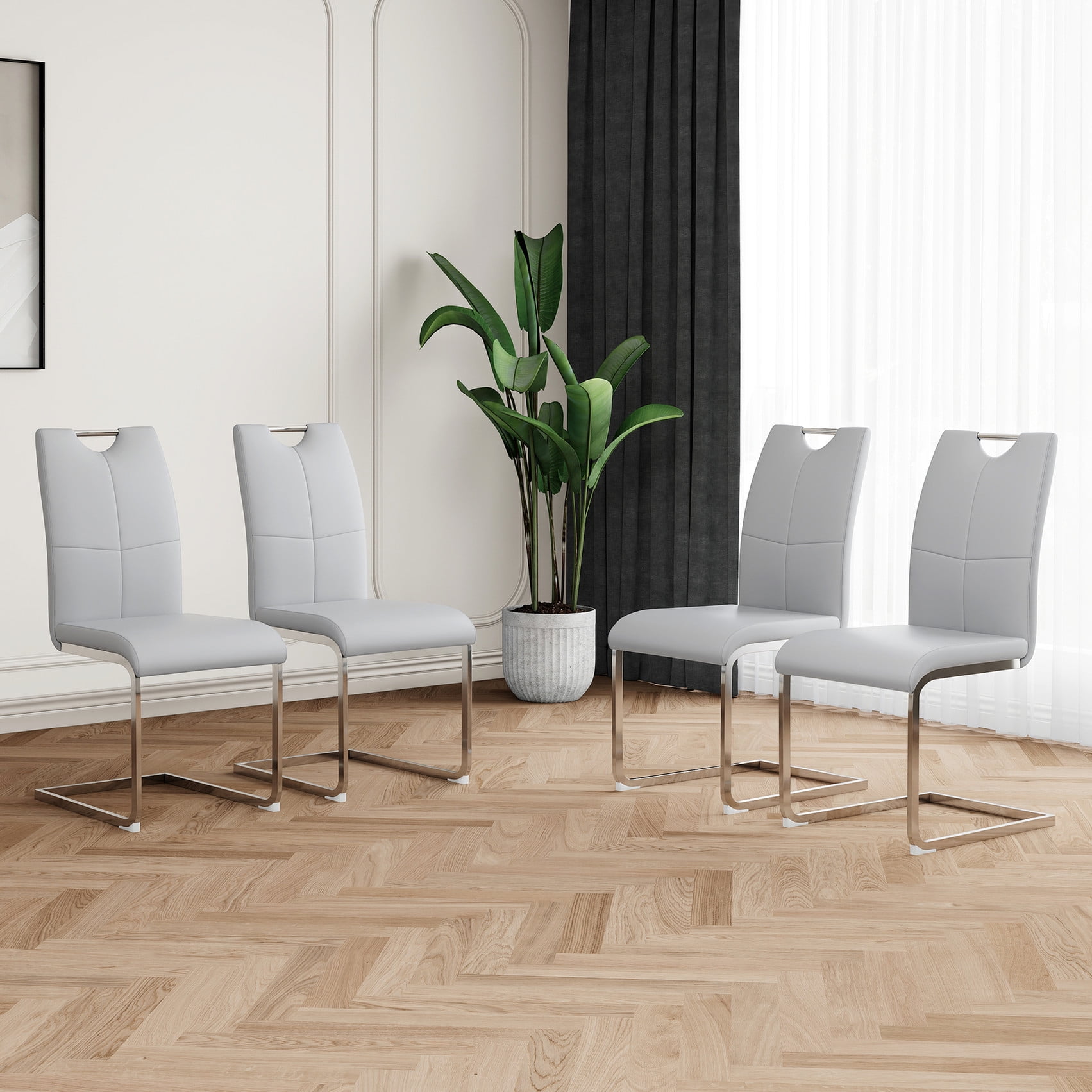 Kitchen Side Chairs Set of 4 with PU Material and High-Density Sponge ...