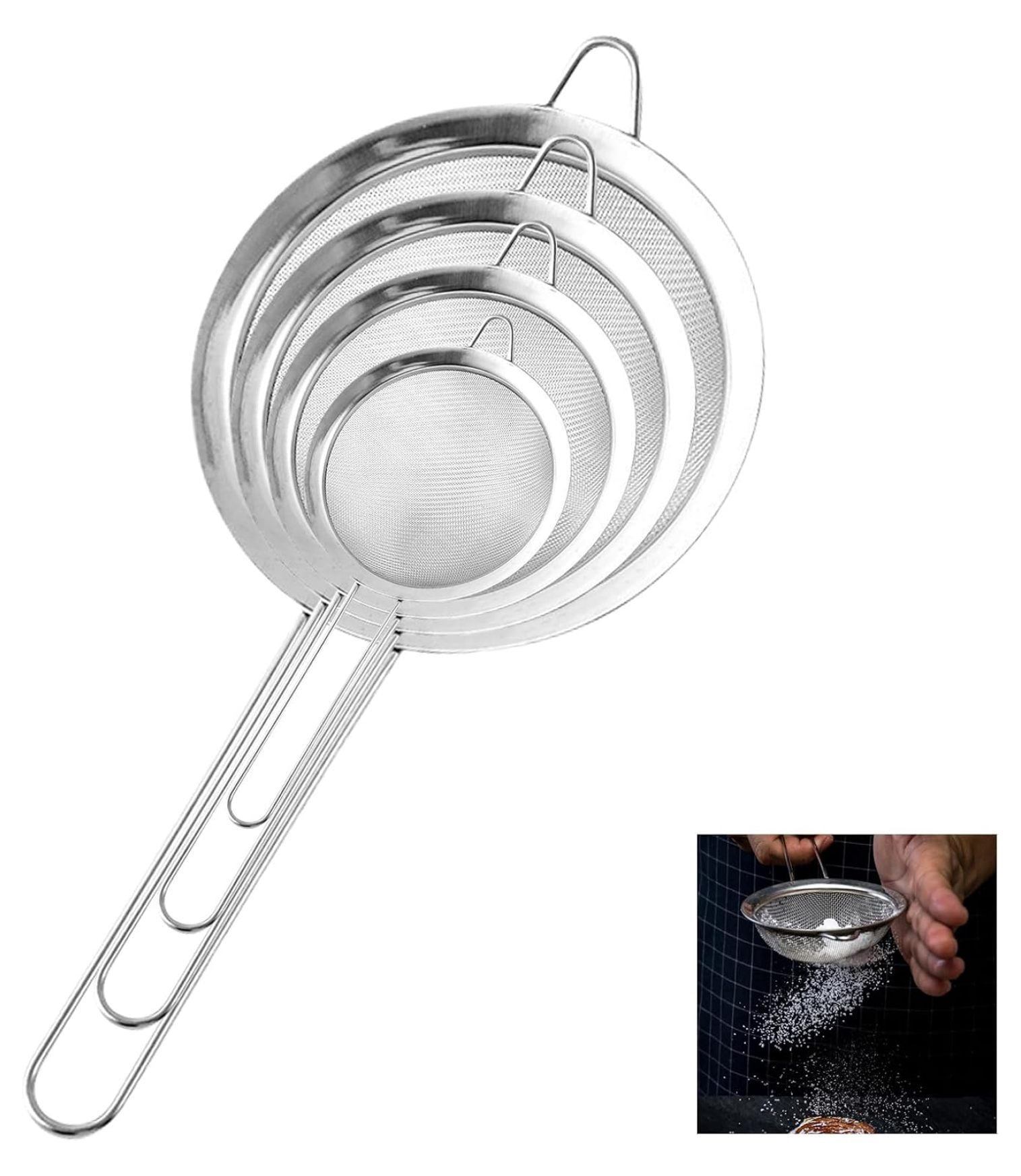Kitchen Sieve Set, Stainless Steel with Reinforced Handle, 7/10/14/18 ...