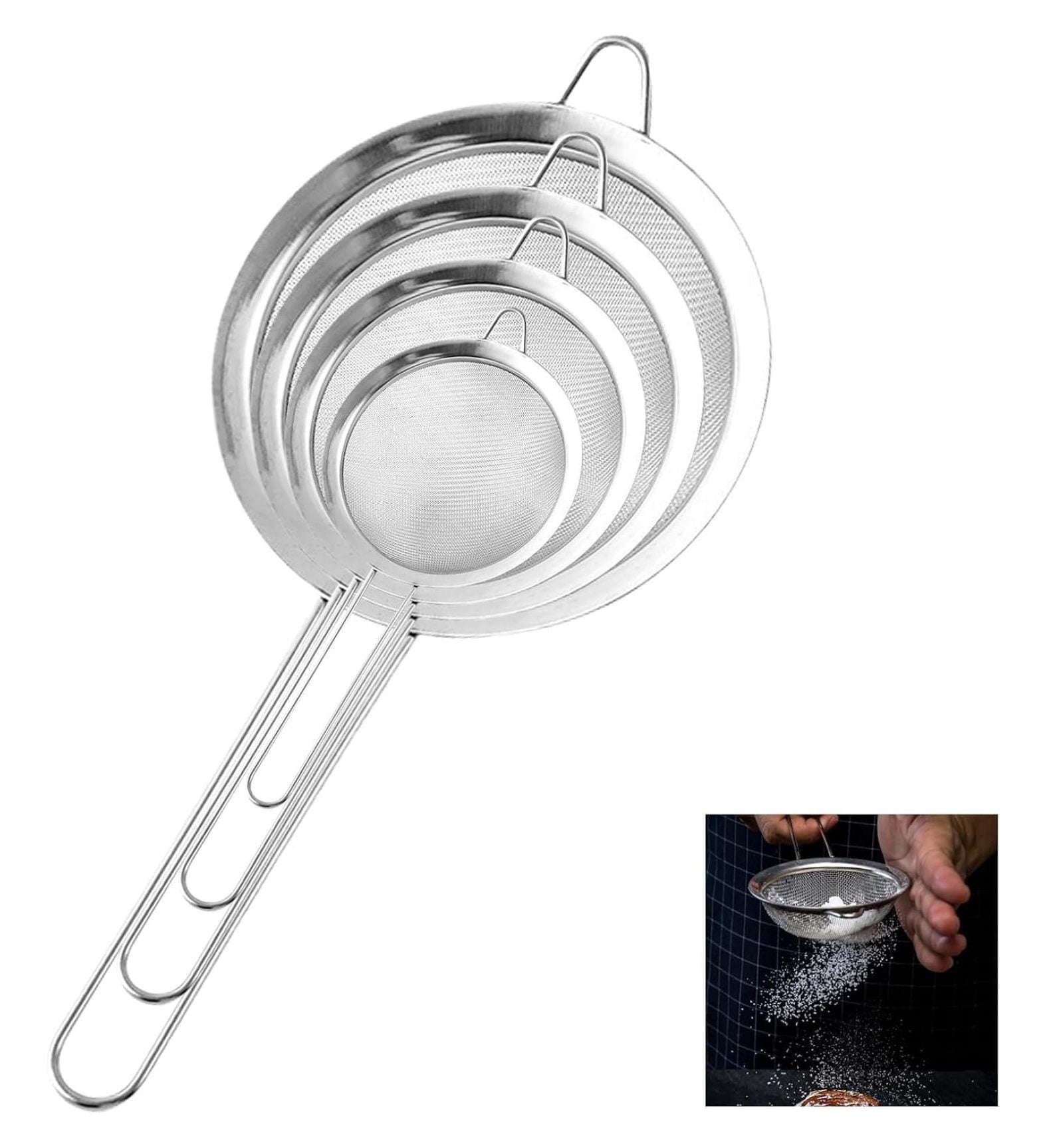 Kitchen Sieve Set, Stainless Steel with Reinforced Handle, 7/10/14/18 ...