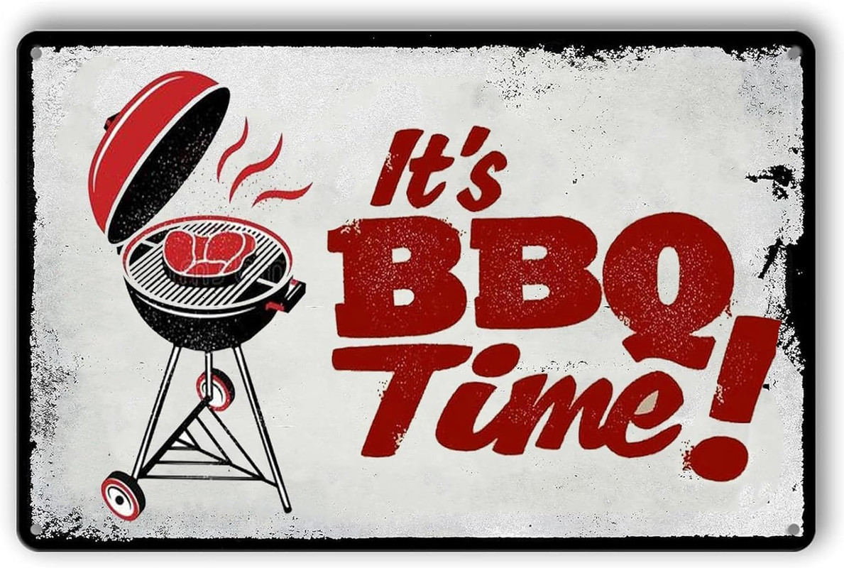 Kitchen Signs It'S Bbq Time Grilling Metal Signs Metal Wall Art Decor ...