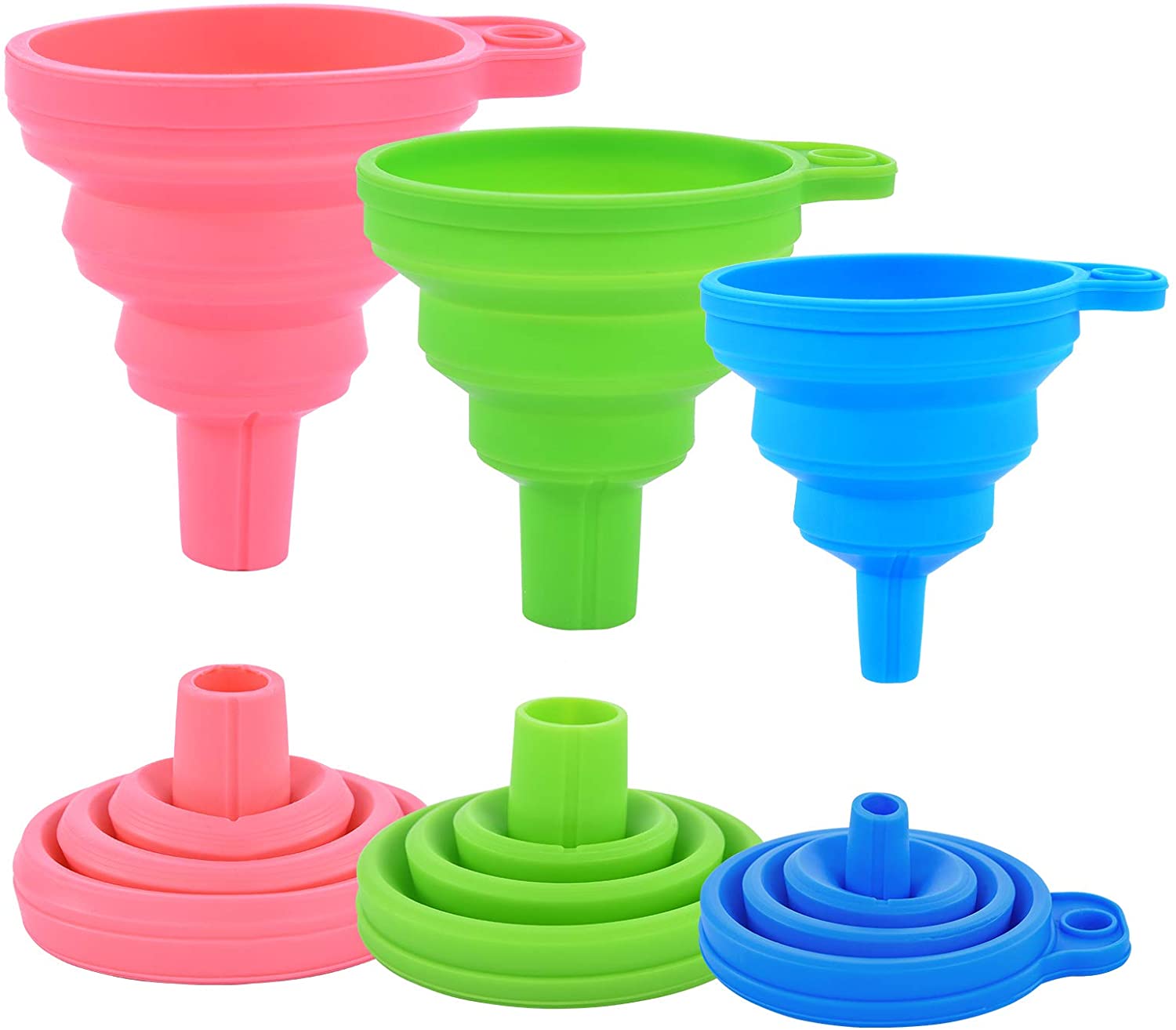 Kitchen Silicone Collapsible Funnel Set of 3,Small and Large,Flexible ...