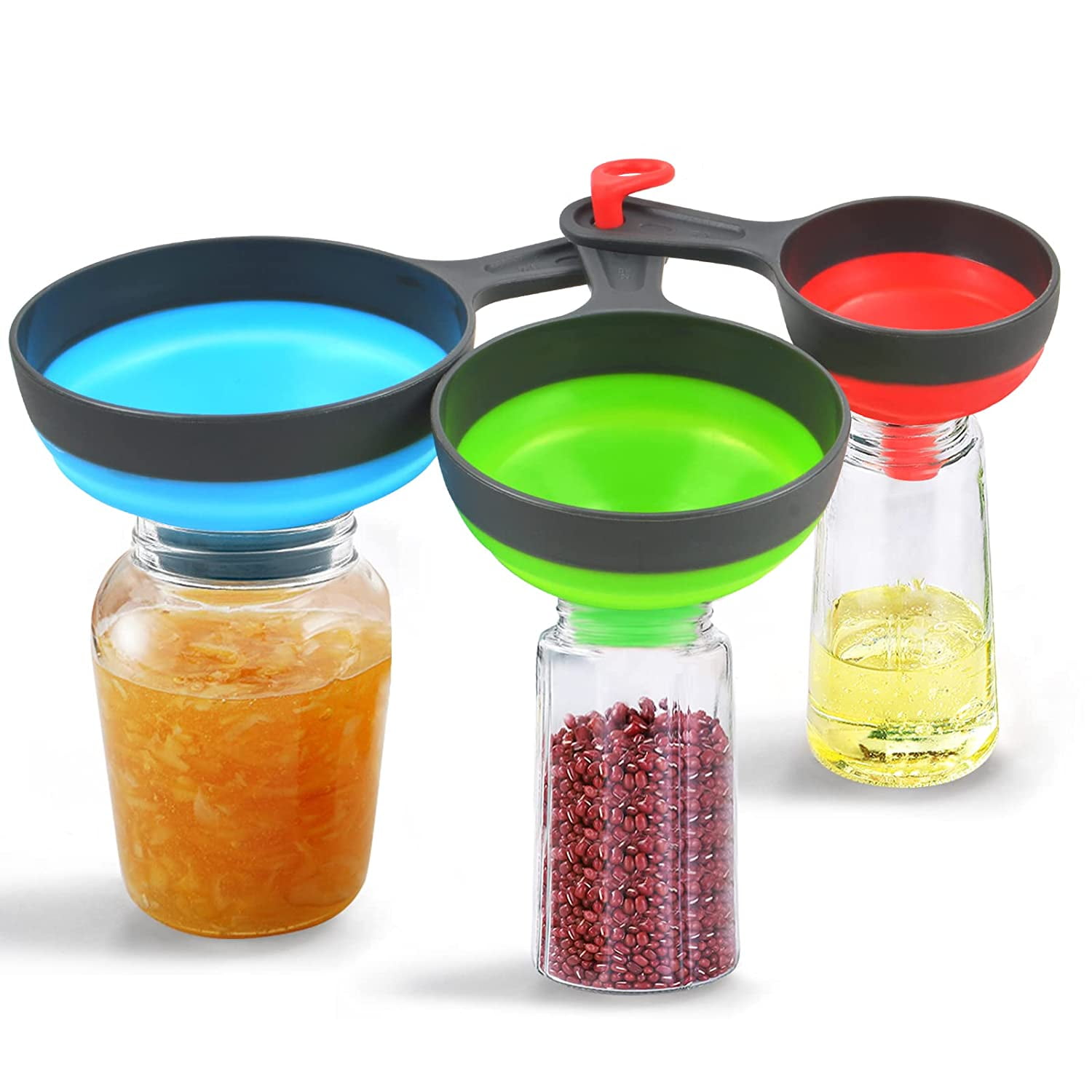 Kitchen Silicone Collapsible Funnel Set Small to Large Foldable 3 Pack ...