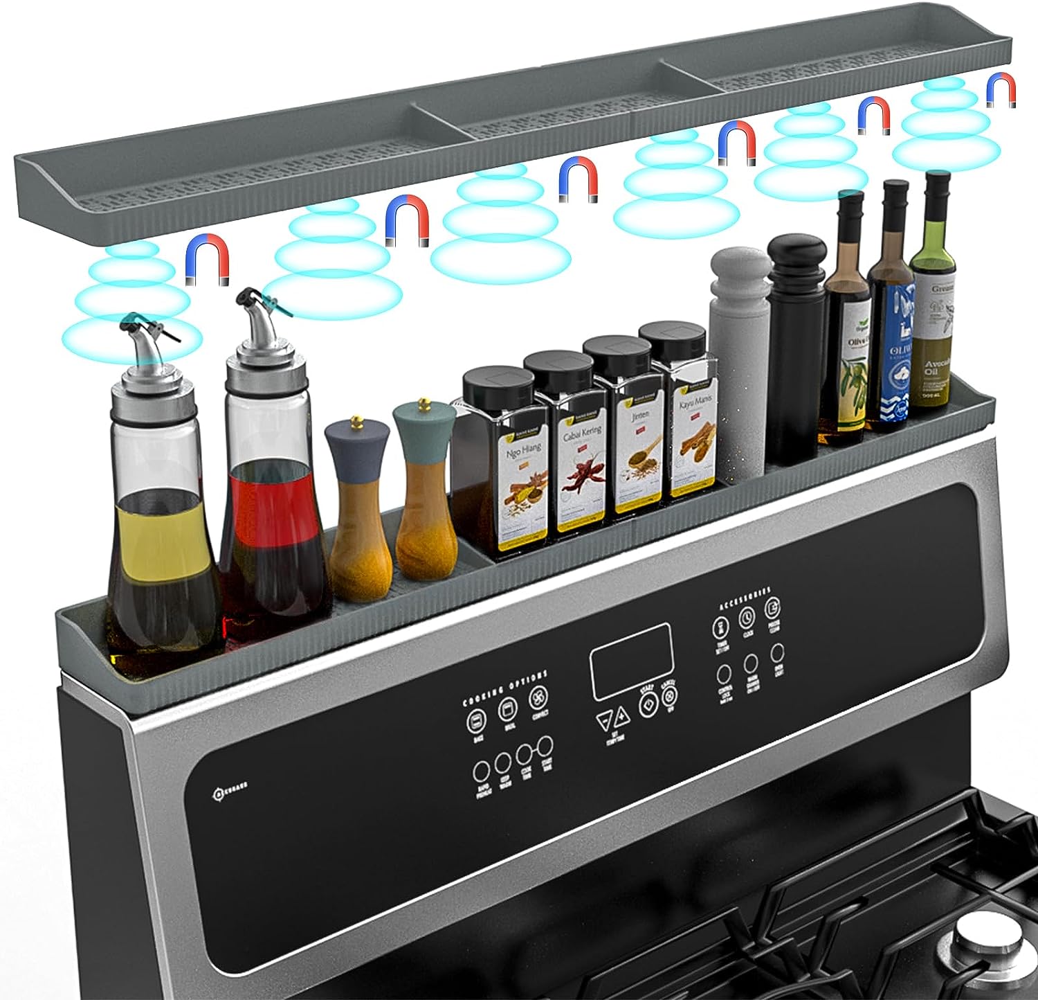 "StoveShelf 30"" Black, Magnetic Kitchen Stove Top Organizer Rack for ...