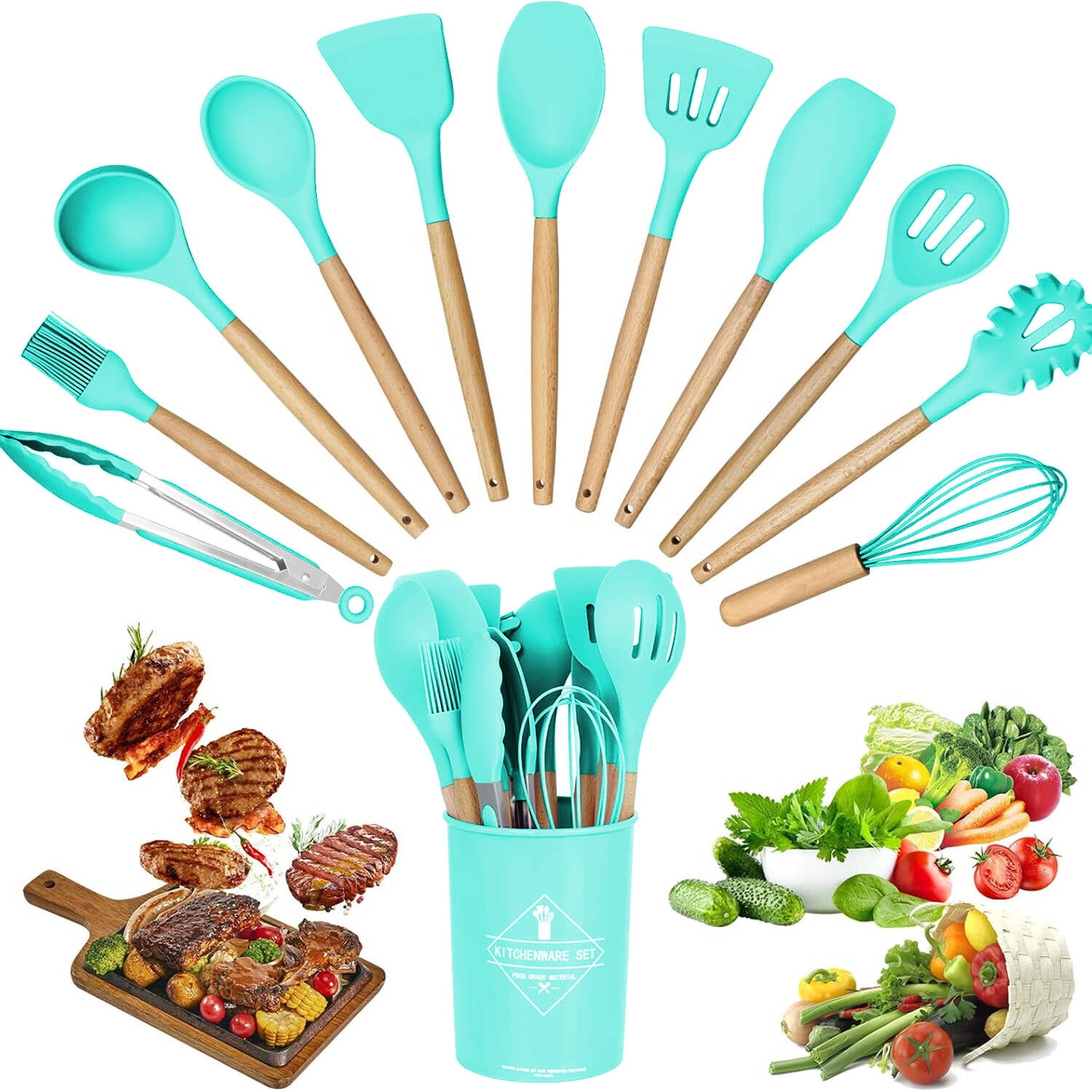 Kitchen Silicone Utensil Set,12 Pcs Non-Stick Silicone Kitchen Cooking ...