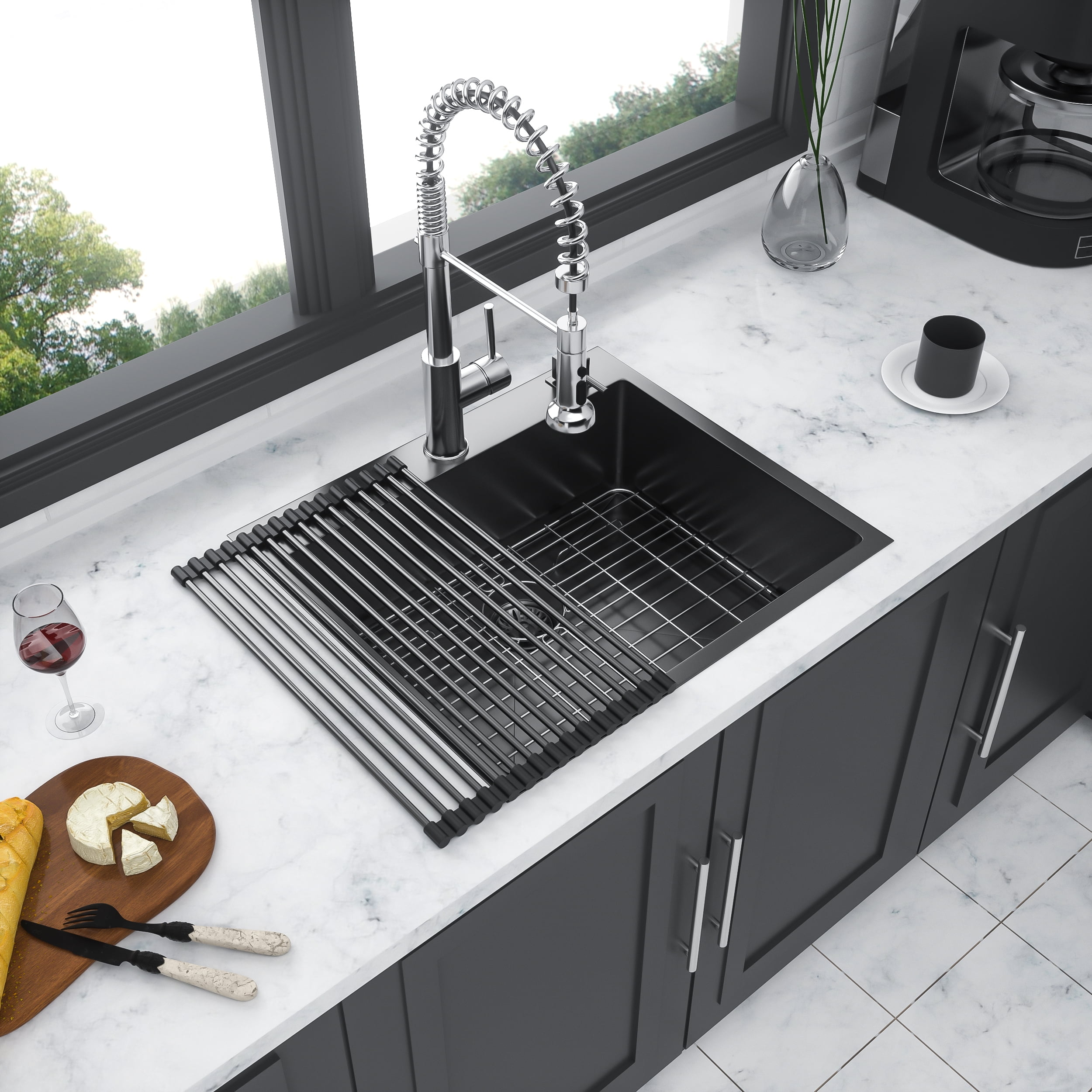 Kitchen Sink 25x22 inch Drop in Kitchen Sink Gunmetal Black Topmount 16 ...