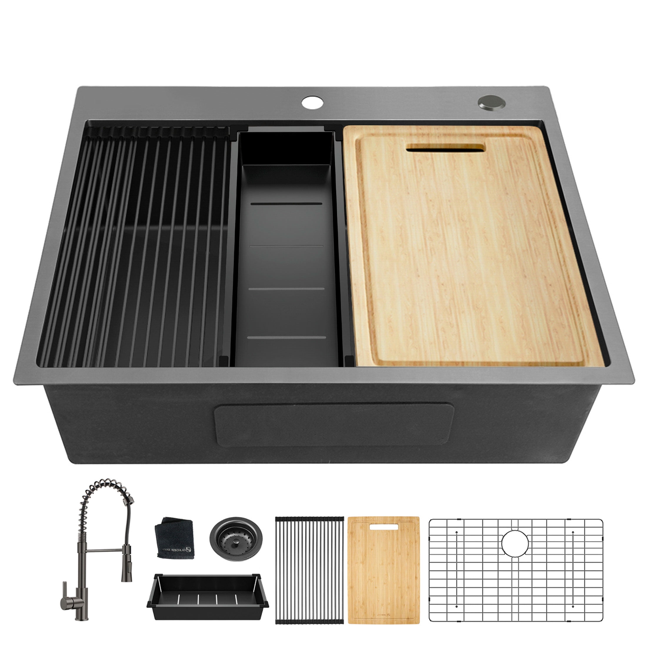 Kitchen Sink 27 Inch Topmount Gunmetal Black Worksation Kitchen Sink 18 ...