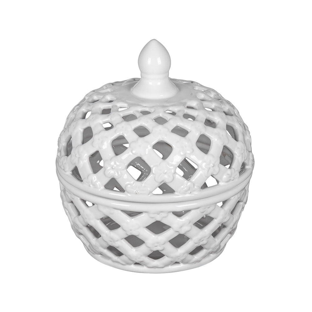 Kitchen Sink Caddy, D8x9.5" White Ceramic Lidded Jar with Lattice ...
