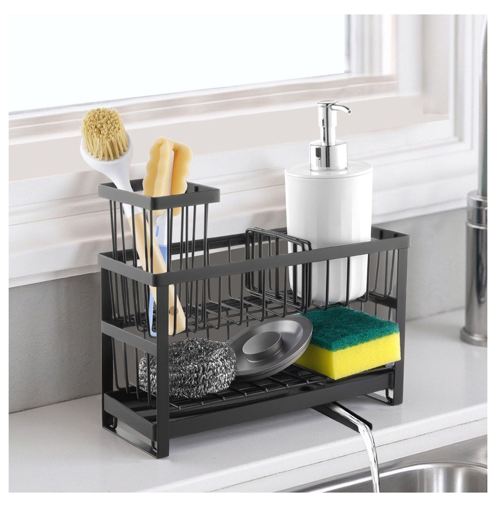 Kitchen Sink Caddy Organizer, 2 Tier Sponge Holder with Brush Holder ...